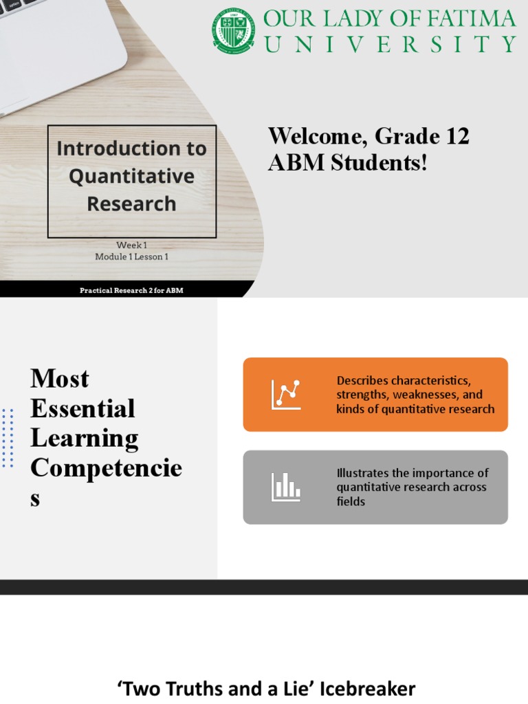 Welcome, Grade 12 ABM Students! | PDF | Statistics | Quantitative Research
