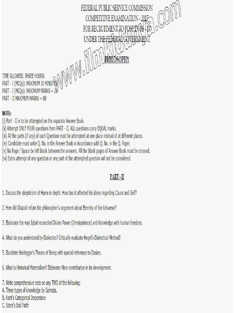 PHILOSOPHY Paper Css Past Paper 2017 | PDF