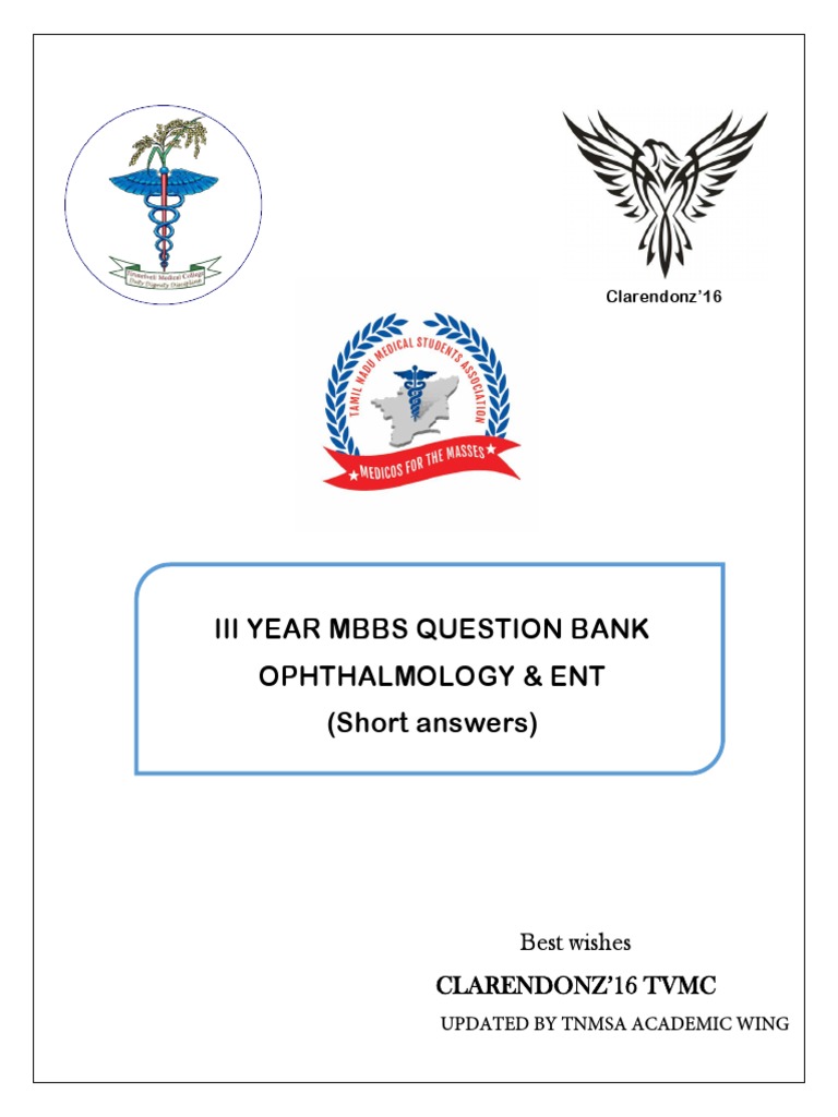 Ophthalmology & ENT Question Bank | PDF | Glaucoma | Human Eye