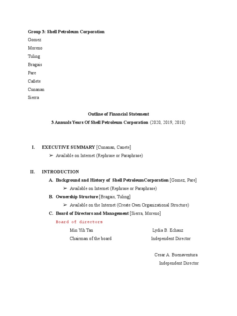 Outline For Financial Statement - Shell (Group 3) | PDF | Economies ...