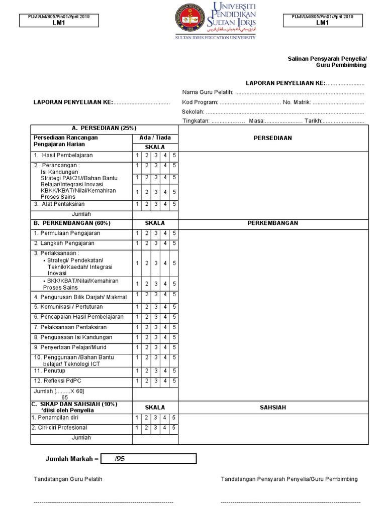 Borang Laporan Penyeliaan (Borang LM1) | PDF