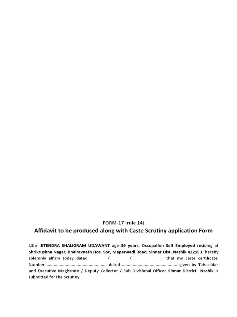 Caste Certificate Scrutiny Affidavit | PDF