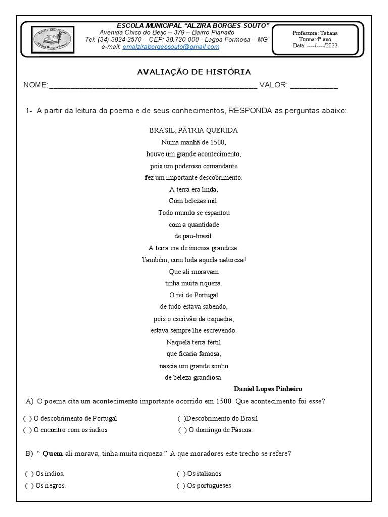 Prova de História | PDF | Barter (operação financeira) | Brasil