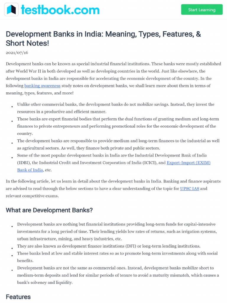 Development Banks in India | PDF