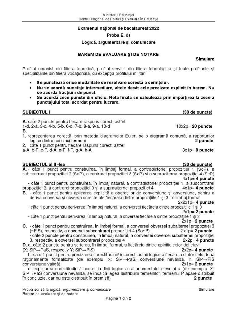 E D Logica 2022 Bar Simulare LRO | PDF