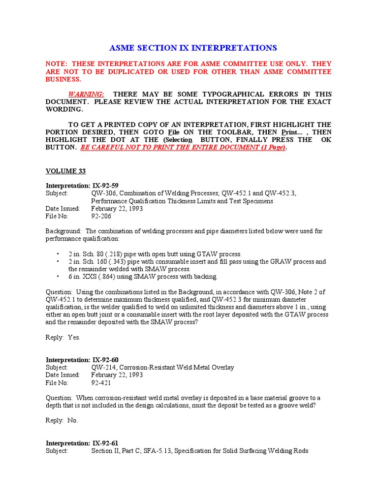 Asme Section Ix Interpretation | PDF | Construction | Welding