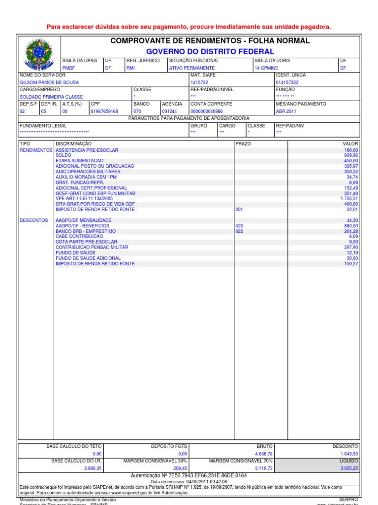 Entendendo o Contracheque do GDF | PDF