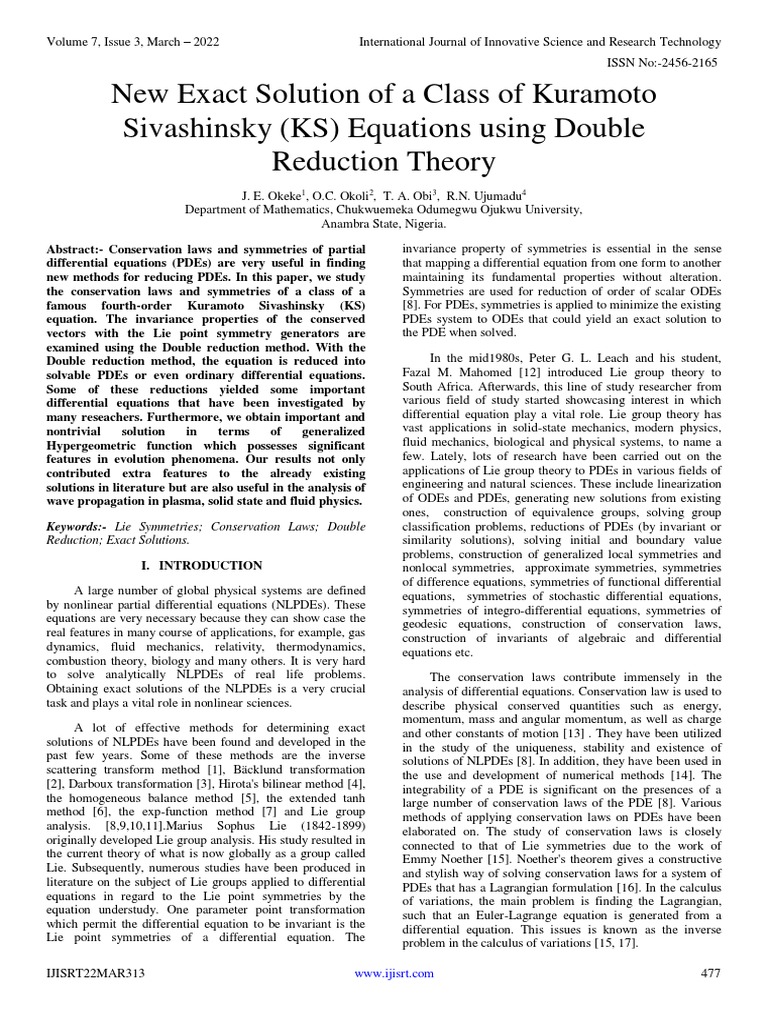 New Exact Solution of A Class of Kuramoto Sivashinsky (KS) Equations ...