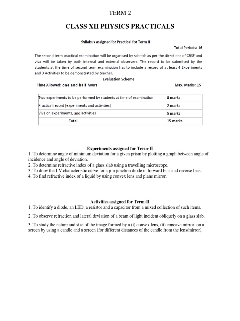 Term 2 Class Xii Physics Practicals | PDF | P–N Junction | Prism