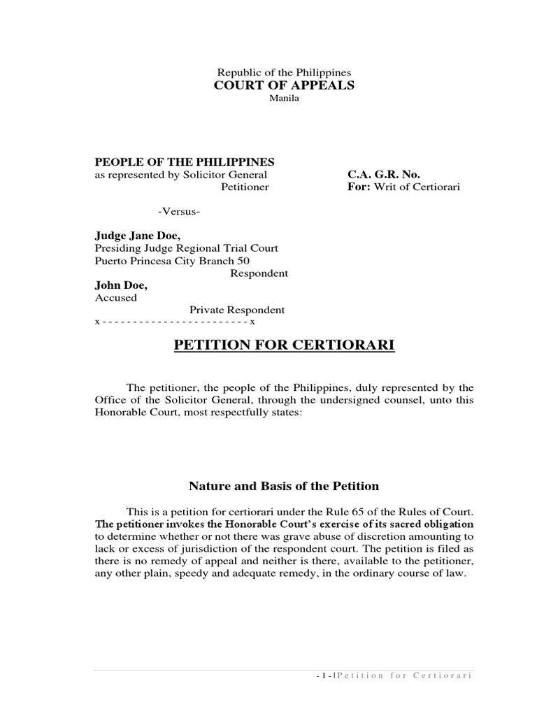 Petition For Certiorari | PDF | Affidavit | Demurrer