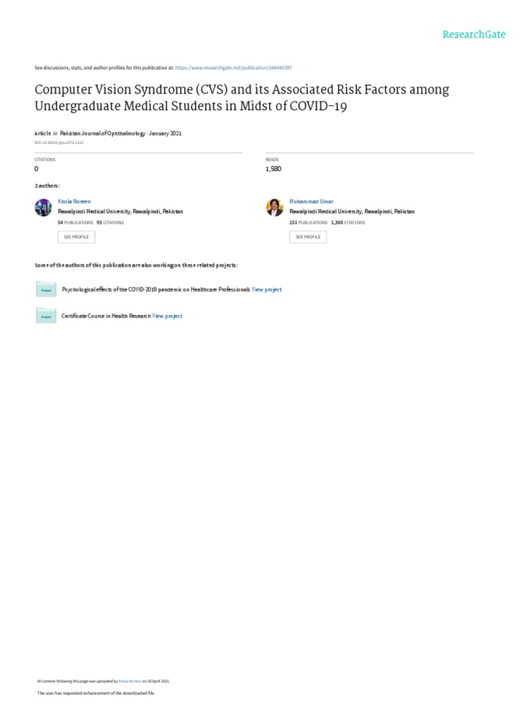 CVS Associated Factors Prevalence | PDF | Human Eye | Medicine