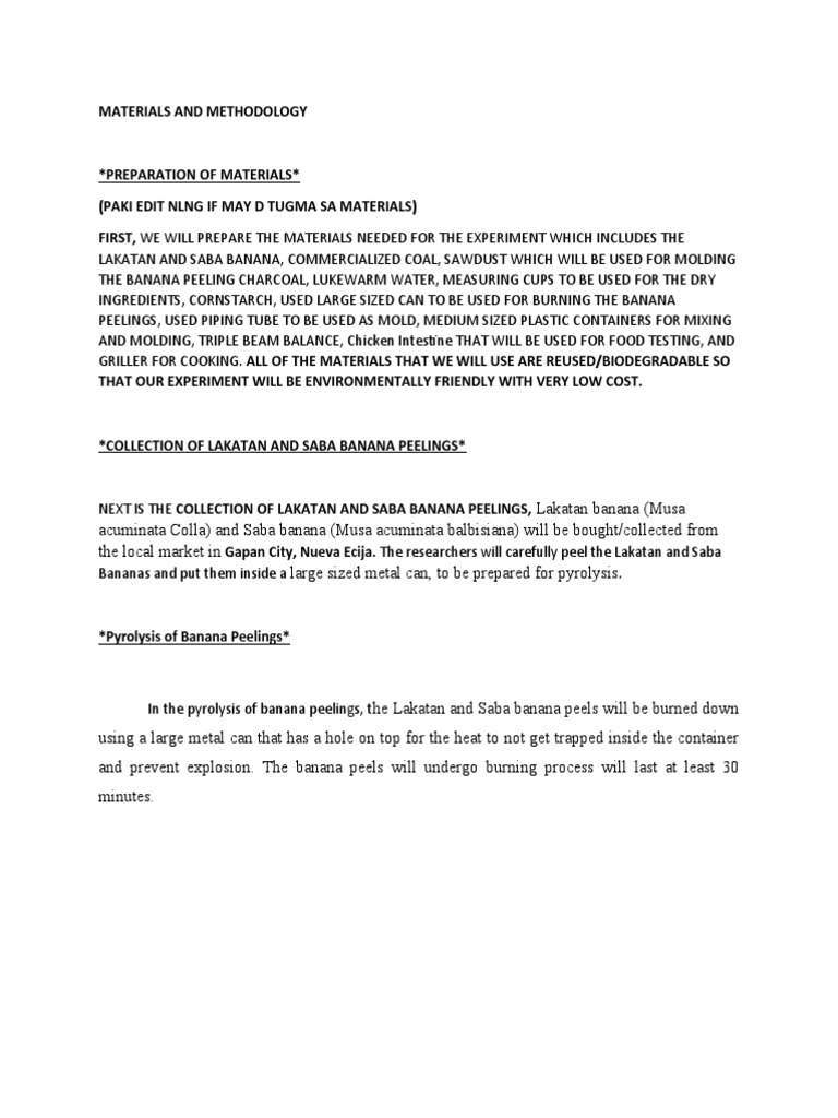 Materials and Methodology Script (To Be Checked) | PDF | Banana | Charcoal