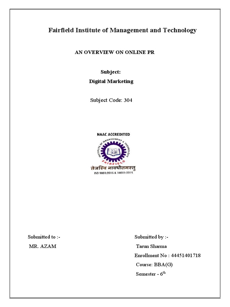 Fairfield Institute of Management and Technology: Subject Code: 304 | PDF | Public Relations ...