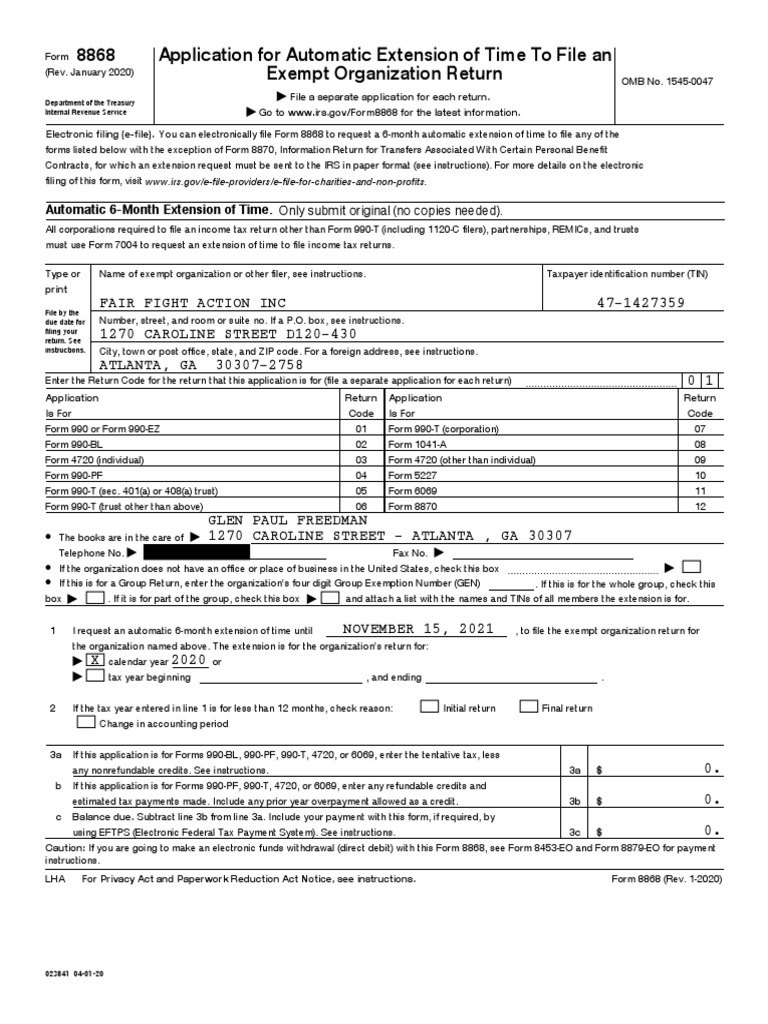 Form 8868: Extension for Exempt Returns | PDF | Irs Tax Forms | 501(C ...