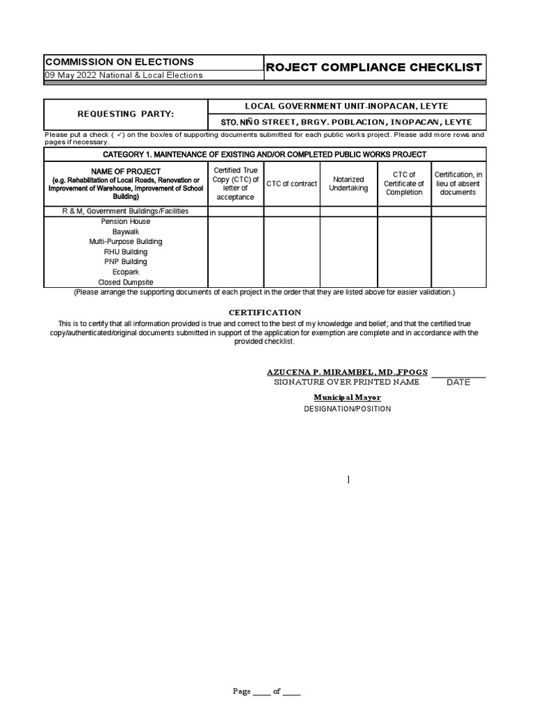 Project Compliance Checklist Form | PDF | Notary Public