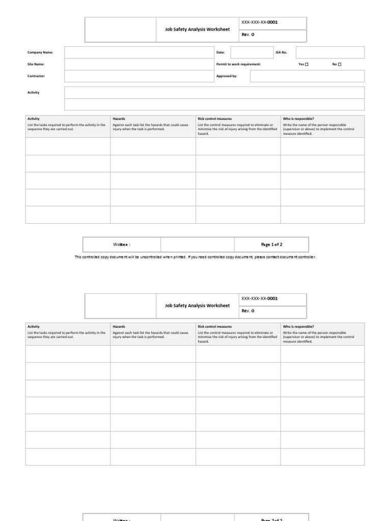 001 Job Safety Analysis Worksheet | PDF | Working Conditions | Business