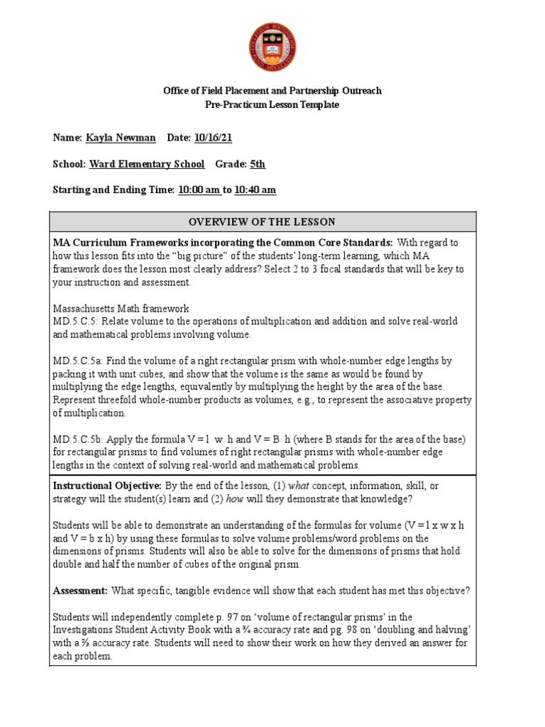 Volume Lesson Plan | PDF | Volume | Vocabulary
