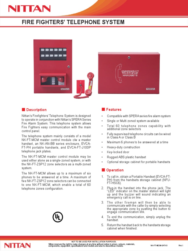 Nittan Fire Fighters' Telephone System Nk-Ft-Mcm-Dat-01 | PDF ...