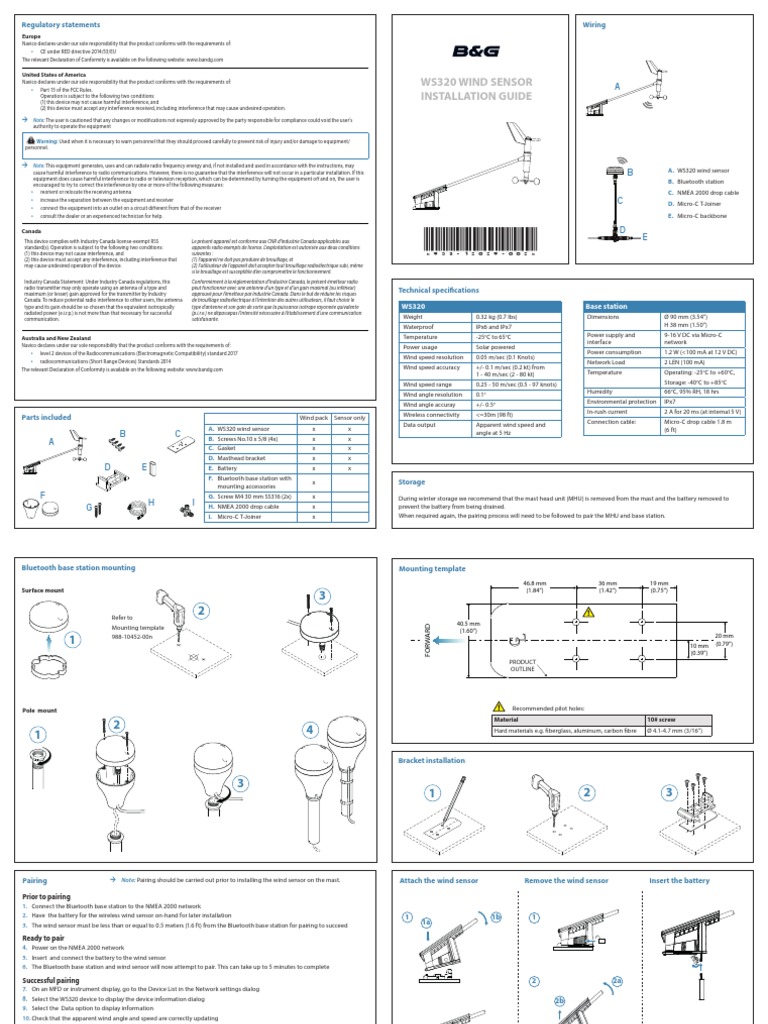 Ws320 Wind Sensor Installation Guide: Regulatory Statements Wiring ...