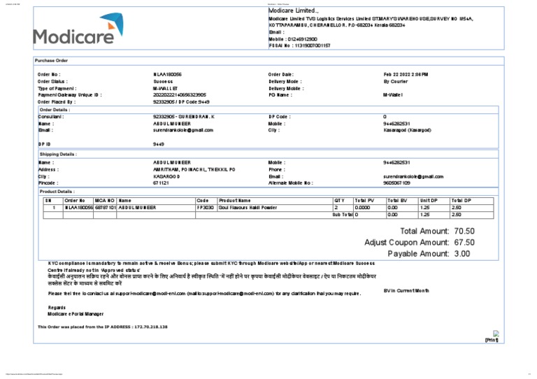 Modicare - Order Preview-ABDUL MUNEER | PDF | Service Industries