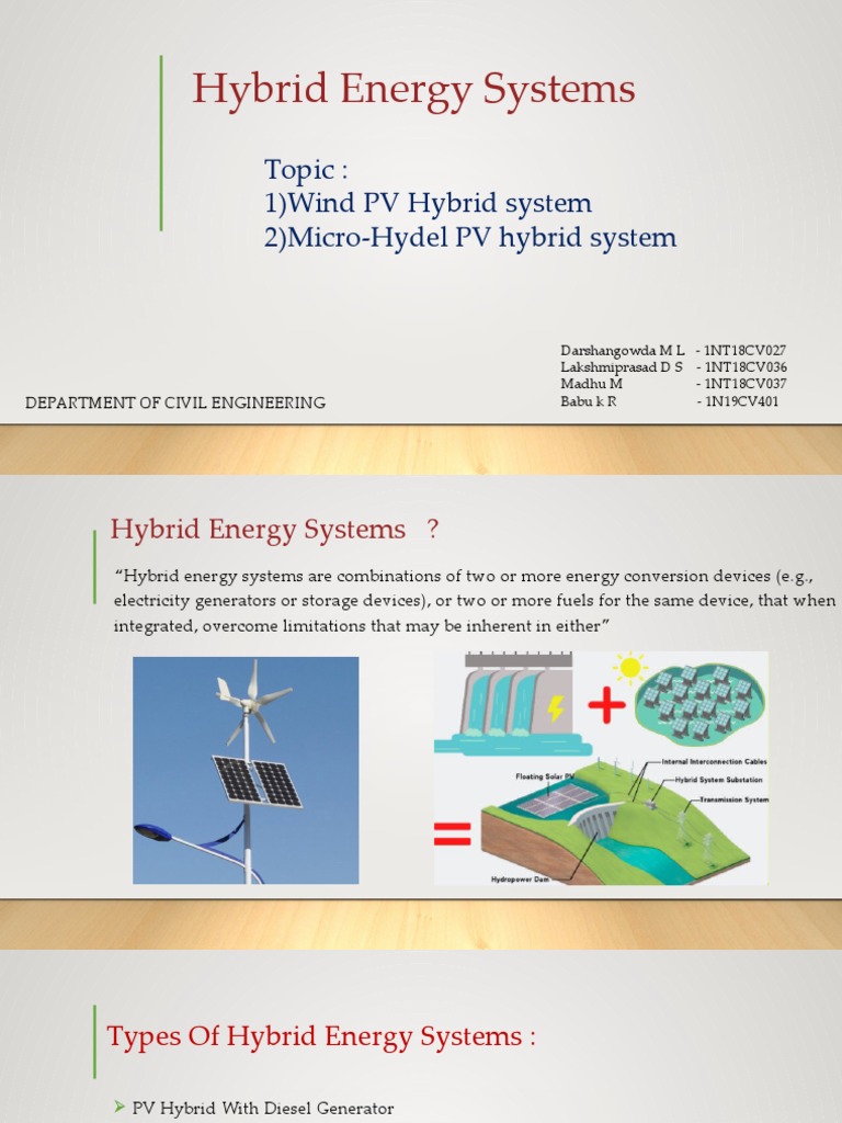 Hybrid Energy Systems: Topic: 1) Wind PV Hybrid System 2) Micro-Hydel ...