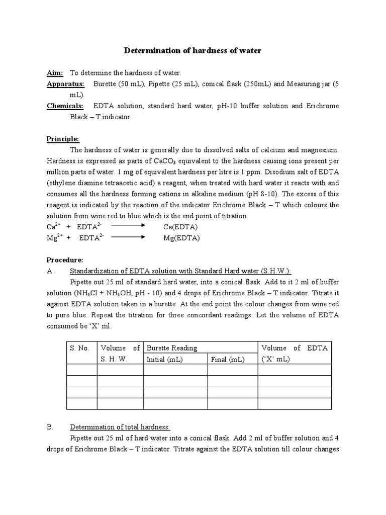 Water Hardness Determination Method | PDF | Chemistry | Titration