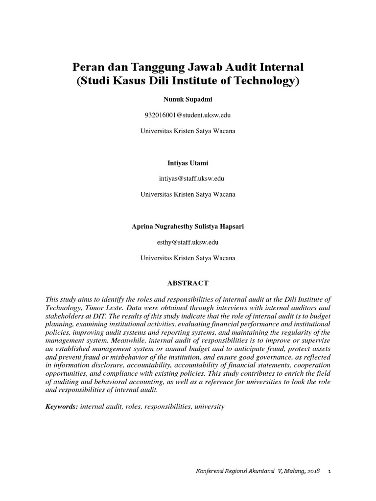 Peran Audit Internal di Dili Institute | PDF | Karier & Perkembangan