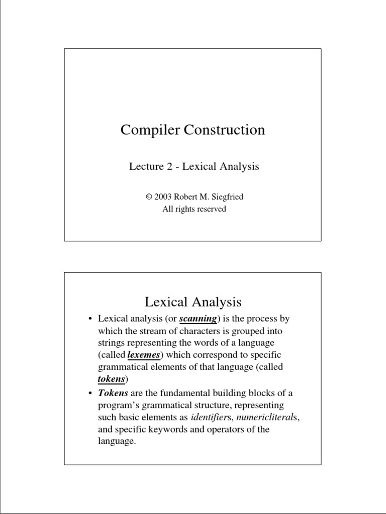 Compiler Construction: Lexical Analysis | PDF | Linguistics | Language Mechanics