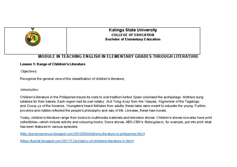 Lesson 1-Range of Children's Lit | PDF