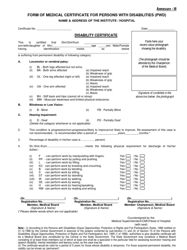 Disability Certificate | PDF | Visual Impairment | Disability