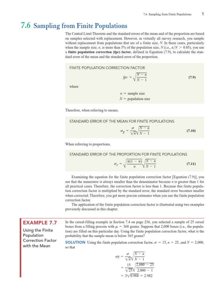 Sampling From Finite Populations: Example 7.7 | PDF | Standard Error ...