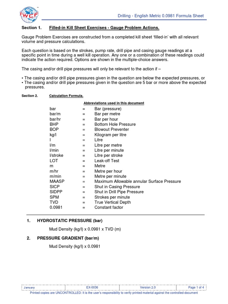 EX 0036 Drilling English Metric 0.0981 Formula Sheet | PDF | Casing ...