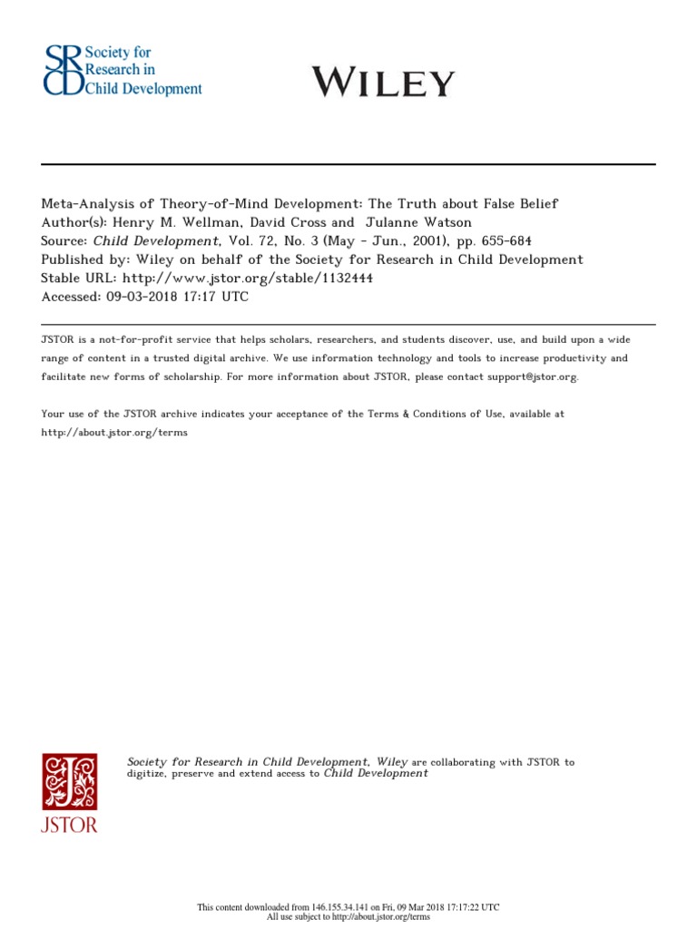 Wellman Et Al (2001) - Meta-Analysis of ToM Development | PDF | Theory ...