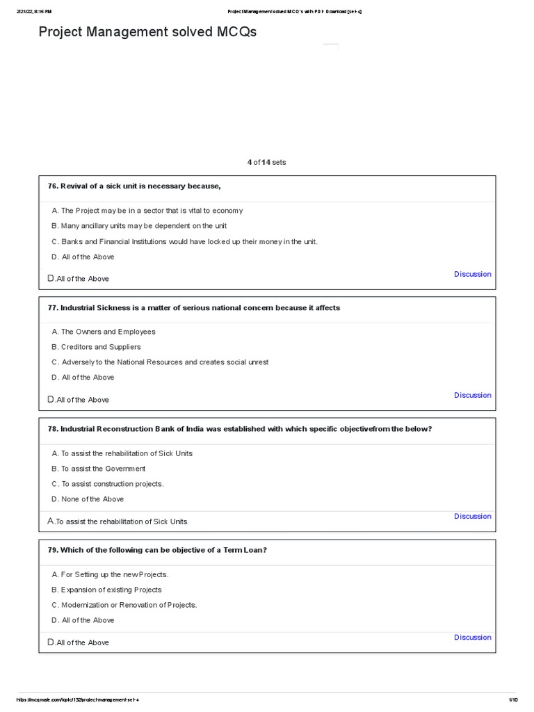Project Management MCQs with Answers PDF | PDF | Multiple Choice ...