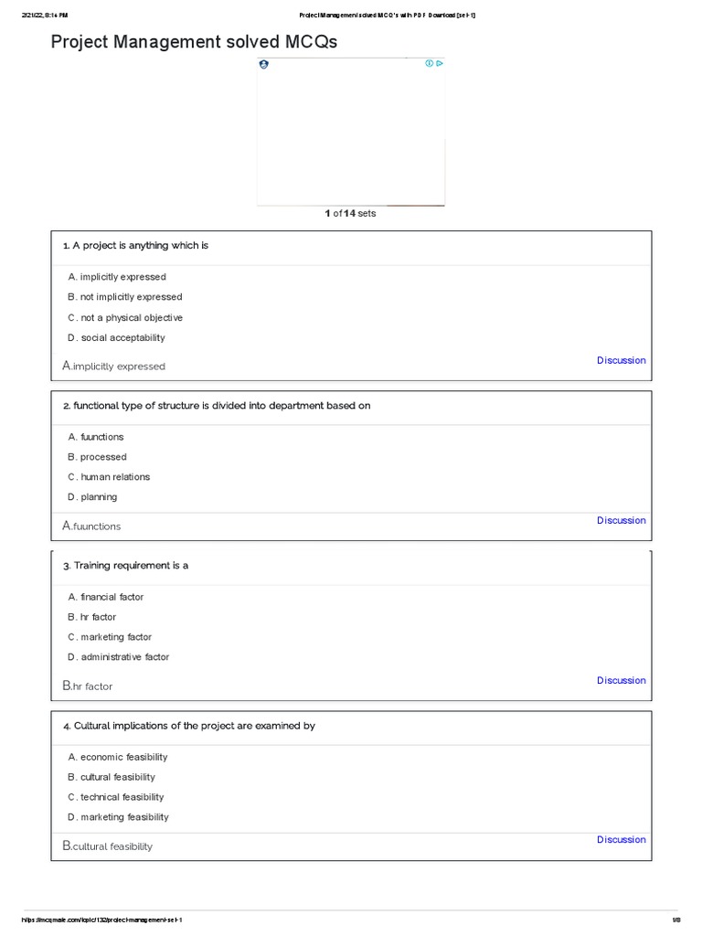 Project Management Solved MCQ's With PDF Download (Set-1-5) | PDF ...