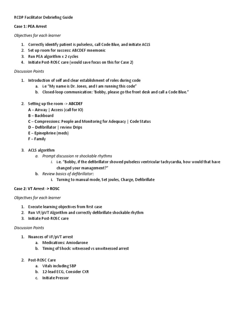 RCDP Facilitator Debriefing Guide | PDF | Medical Emergencies | Human ...