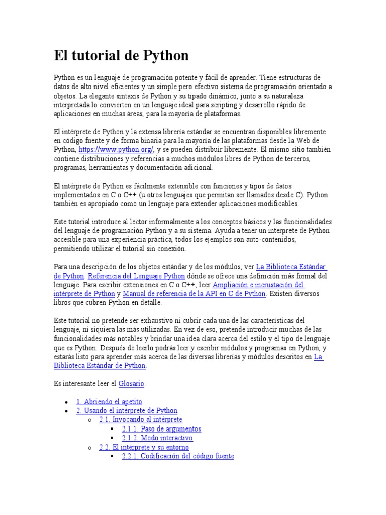 El Tutorial de Python | PDF | Python (lenguaje de programación) | Lenguaje de programación