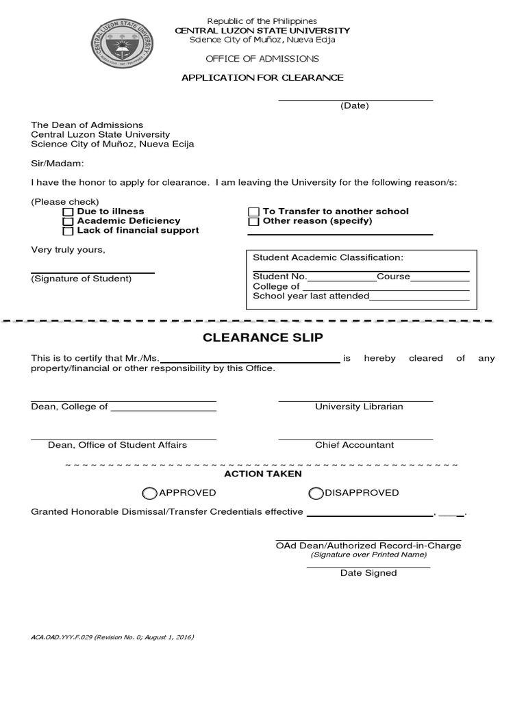 ACA - OAD.YYY.F.029 Application For Clearance | PDF