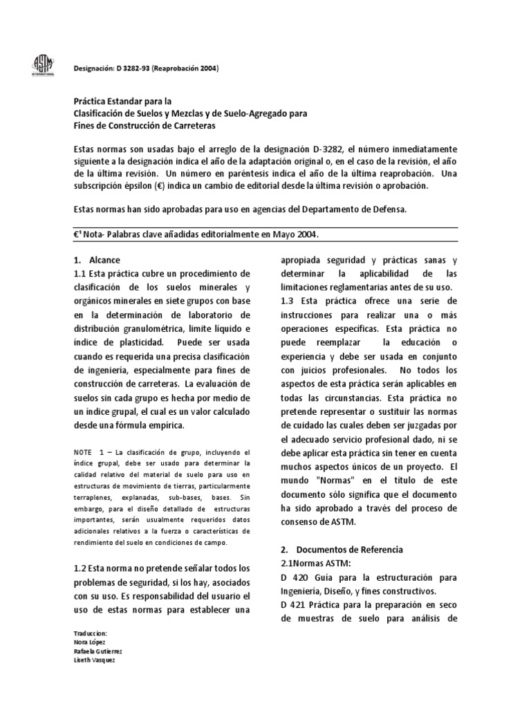 Astm D 3282 | PDF | Suelo | Plasticidad (Física)