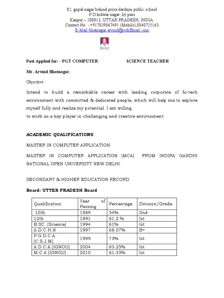 Biodata-Arvind Bhatnagar 1 | PDF | Microsoft Windows | Information ...