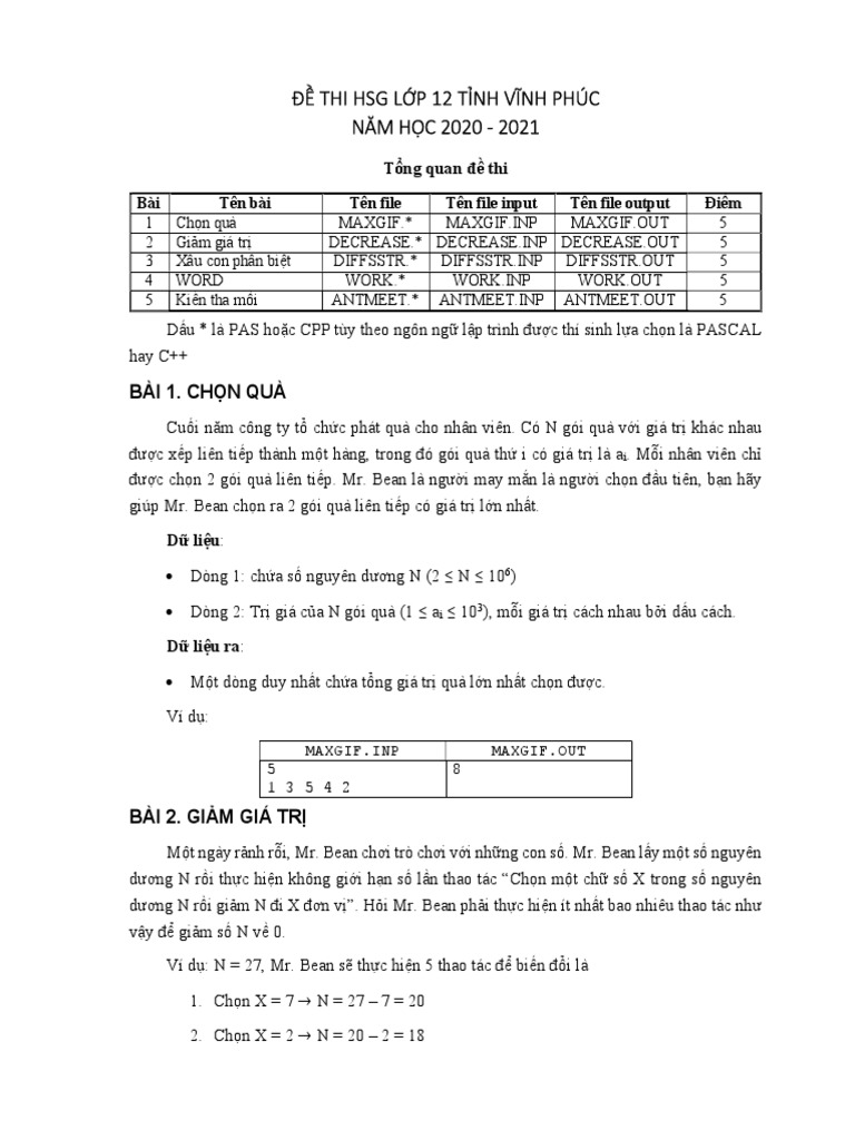 De HSG K12 Vinhphuc 2021 | PDF