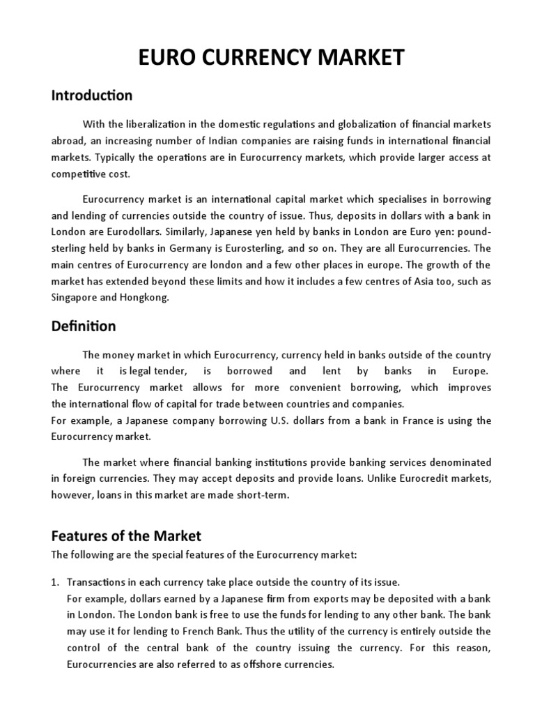 Euro Currency | PDF | Banks | International Finance