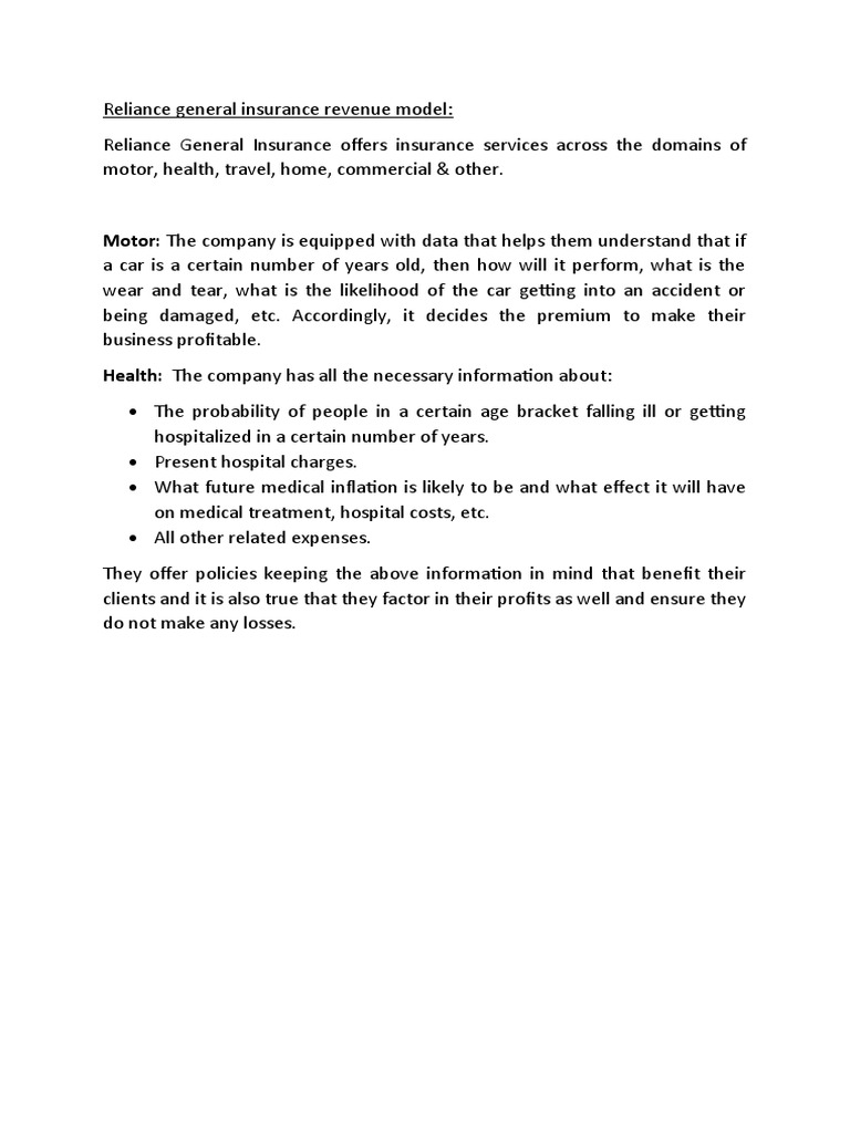 Reliance General Insurance Revenue Model | PDF