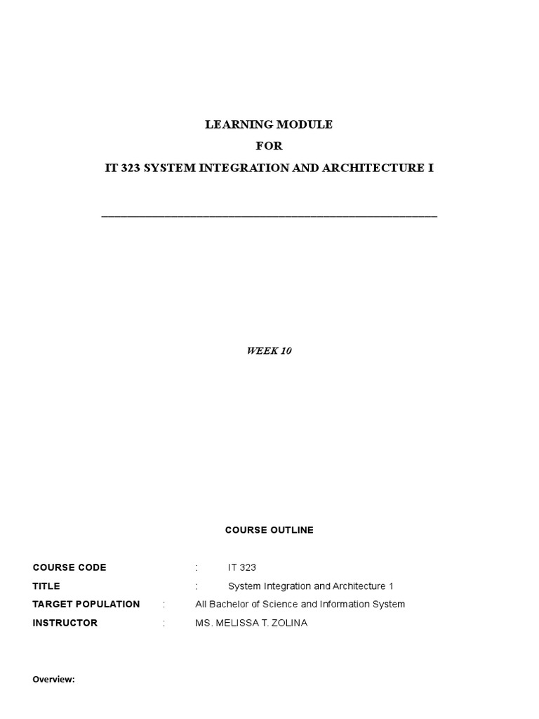 Learning Module FOR It 323 System Integration and Architecture I | PDF ...