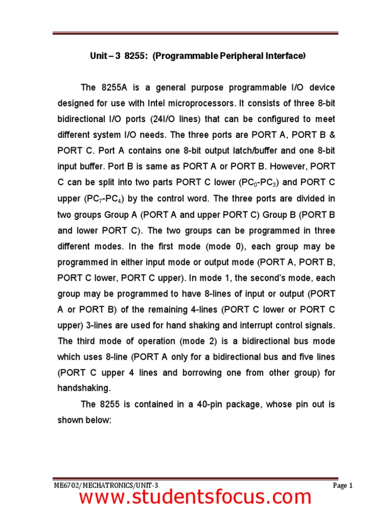 Unit - 3 8255: (Programmable Peripheral Interface) | Download Free PDF | Electronic Engineering ...