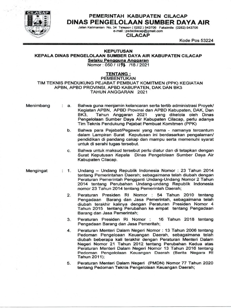 SK Tim Teknis Pendukung PPK 2021 | PDF