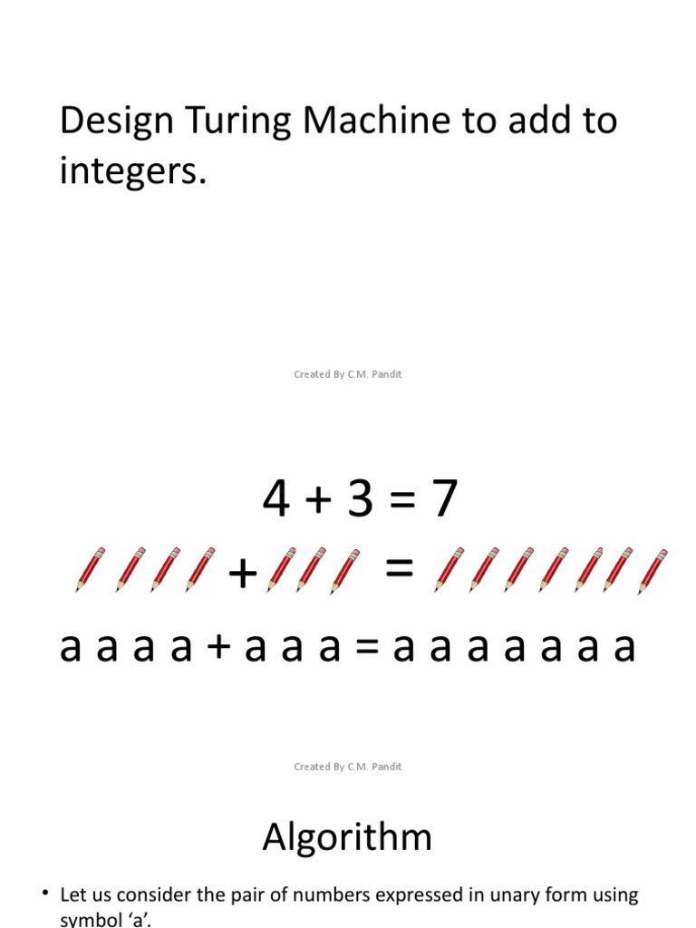Design Turing Machine To Add To Integers.: Created by C.M. Pandit | PDF