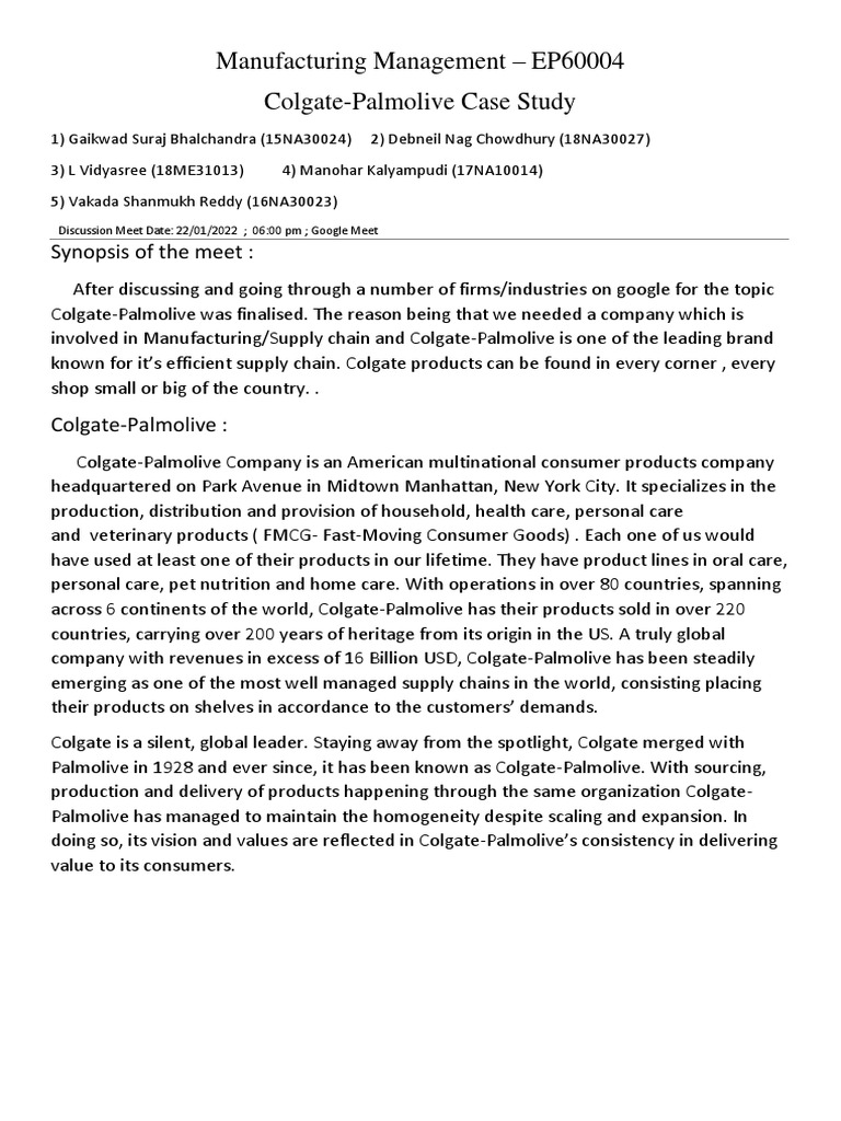 Colgate-Palmolive Case Study | PDF