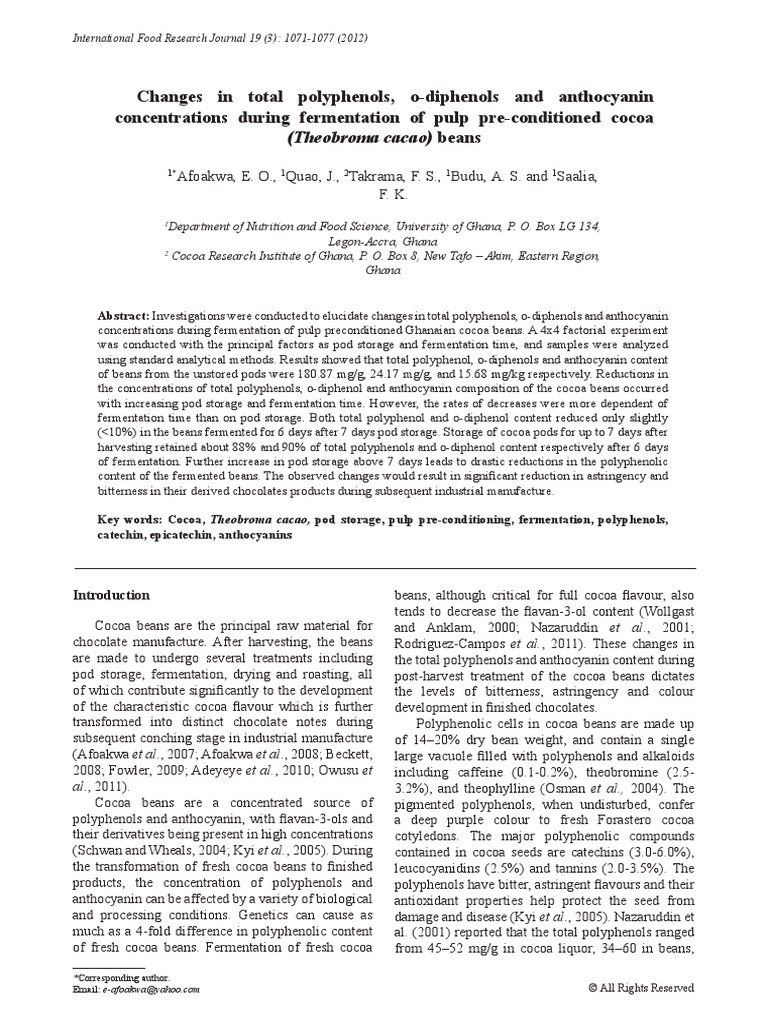 Changes in Total Polyphenols, O-Diphenols and Anthocyanin ... Changes in Total Polyphenols, O-Diphenols and Anthocyanin ...
