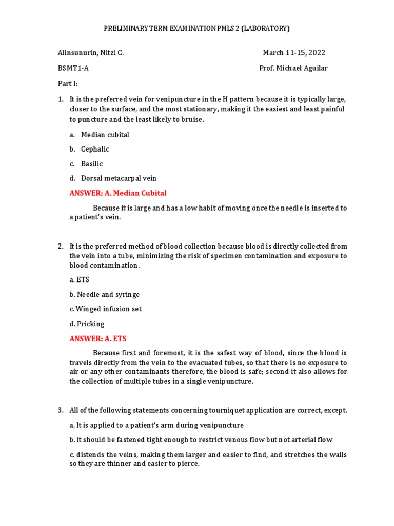 PMLS 2 Lab Exam Guide | PDF | Dangerous Goods | Vein
